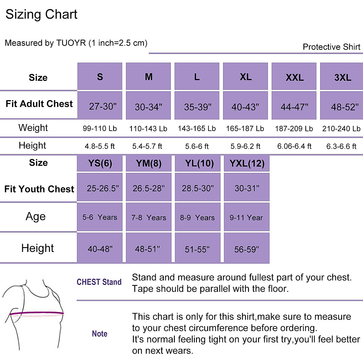 TUOYR Padded Compression Shirt Chest Protector Undershirt for Football Soccer Paintball Shirt