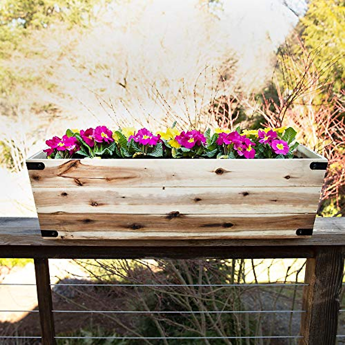 Thirteen Chefs Villa Acacia Wooden Planter Box - 31 Inch Rectangular Wood Planter for Garden, Patio, Window, Home Decor - Acacia Wood Plant Stand for Indoor or Outdoor Gardening