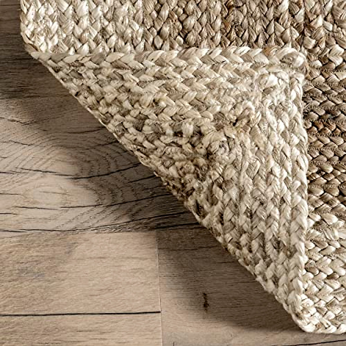 nuLOOM Charlene Braided Border Jute Area Rug, 5' x 8' Oval, Natural