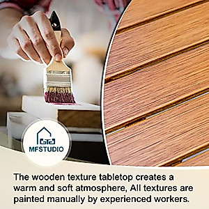 MFSTUDIO 7 PCS Patio Furniture Set with 1 Hand Painting Wood-Like Table and 6 Heavy Duty Metal Chair for Backyard