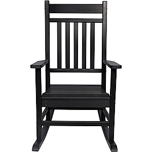 Shine Company Berkshire Outdoor Resin Rocking Chair with High Back, All Weather Heavy-Duty HDPE Poly Plastic Rocker for Patio, Porch, Lawn, Garden, Black