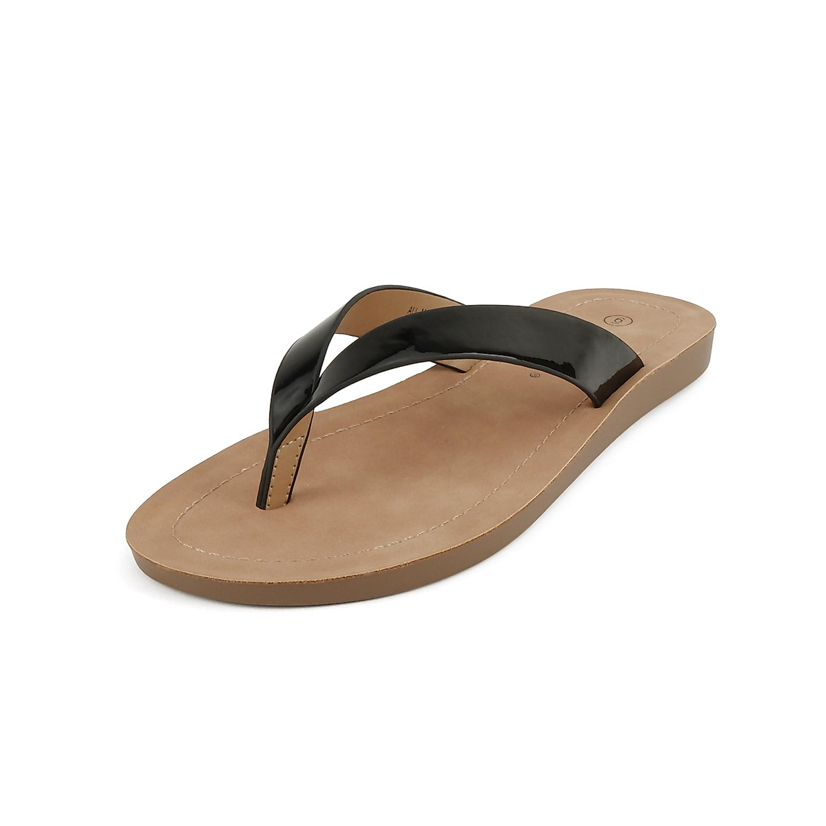 Soda Shoes Women Flip Flops Basic Plain Slippers Thongs Sandals Strap Casual Beach ELLA-S Black Patent 7