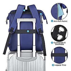 MOMUVO Laptop Backpack for Women, 17 Inch Teacher Backpack Nurse Bags Wide Top Open Large Womens Work Backpack Purse Fashion Water Resistant College School Travel Bookbag with USB Port, Navy Blue