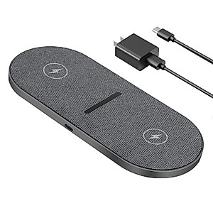 Dual 20W Wireless Charging Pad, 2 in 1 Fast Wireless Charge Mat with Adapter Compatible with iPhone 15 14 13 12 11 Pro max XS XR 8plus, Samsung Galaxy S23 S22 Note20, Air pods Pro/Galaxy Bus (Gary)