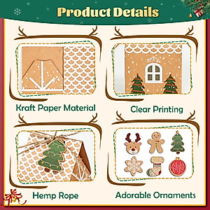 ZMLM Small Christmas Treat Boxes 20Pcs Christmas Gingerbread Boxes with 24 Ornaments Tags, Mini Christmas Gift Boxes Candy Cookie Boxes Kraft Wrapping Paper Gift Wrap Bags for Xmas Party Favors Gifts