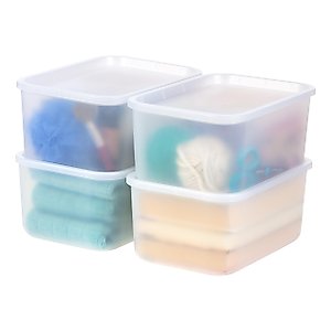 IRIS USA Plastic Storage Basket with Lid, 4-Pack, Stackable, for Kitchen Bathroom Bedroom Closet Kid's Room Office, Easy to Clean, Stylish Design, Shelf Organizer, Pearl