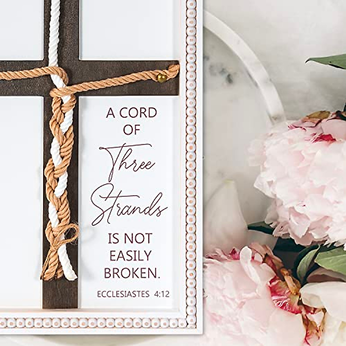 A Cord of Three Strands Wedding Signs for Ceremony and Reception, Wedding Bible Wooden Cross, Anniversary Religious Marriage Gifts for Couple, Parents, Christian, Strand of Three Cords Sign