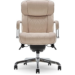 La-Z-Boy Sutherland Quilted Leather Executive Office Chair with Padded Arms, High Back Ergonomic Desk Chair with Lumbar Support, Cream Microfiber Fabric