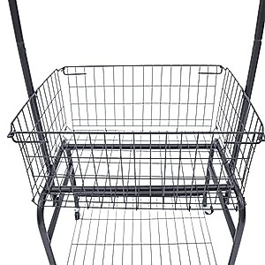 kunghei 2-in 1 Rolling Clothes Rack, 2 Tier Clothing Rack with Metal Basket, Rolling Storage Cart Clothes Organizer Coat Rack Storage Stand on Wheels, for Home Bedroom Laundry Small Place Entryway