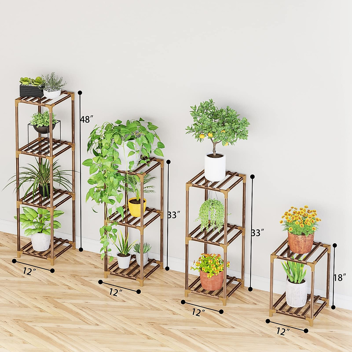 4 Pack Plant Stands Indoor, Flexible Combination Outdoor Wood Plant Stands for Multiple Plants, Plant Shelf Ladder Table Plant Pot Stand for Living Room, Patio, Balcony, Gardening Gift