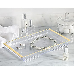 mDesign Plastic Bathroom Counter Tray and Organizer - Perfume, Guest Hand Towel, Makeup, and Accessory Holder Tray for Bathroom Countertop and Vanity - Petal Collection - Clear/Soft Brass