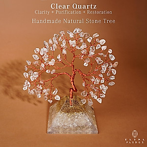 Clear Quartz Crystal Tree Gifts for Women, Pyramid Base 7 Chakra Healing Crystals Tree of Life for Positive Energy, Good Luck, Money, Handmade Feng Shui Decor for Home and Office Desk Decorations