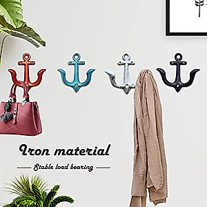 Notakia Vintage Rustic Cast Iron Nautical Anchor Design Wall Hooks Coat Hooks Rack, Decorative Wall Mounted Antique Shabby Chic Metal Home Bathroom Towel Coat Hooks Hanger,Screws Included (4 PCS)