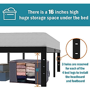 OmiNight Queen Bed Frames 18 Inch Tall Heavy Duty 3500lbs Queen Size Metal Platform No Box Spring Needed,Steel Slat Support Noise Free…