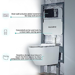 Casta Diva In-Wall Toilet Combo Set Incl. Wall Hung Toilet Bowl and Seat, Toilet Tank and Carrier System, For 2x4 / 2x6 Studs