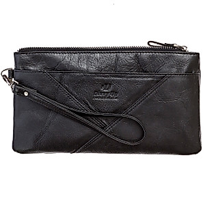 Divvy Up Womens Genuine Leather Clutch for Budget Envelopes, Cell Phone, Carry All Zipper Wristlet Purse for Women (Caramel Leather)