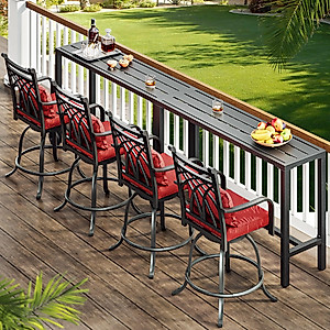 YITAHOME 55" Outdoor Bar Table, Rectangle Narrow Counter Height Table, Ideal Bar Height Table for Balcony, Patio, Garden, Yard, Poolside, Silver Bottom Texture