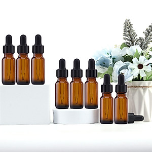 8pack 1/2oz amber Glass Dropper Bottle with Glass Pipette Eye Dropper Bottles Refillable for Essential Oil, Liquid Aromatherapy Fragrance Colognes & Perfumes[free A dropper and a funnel] (1/2oz)