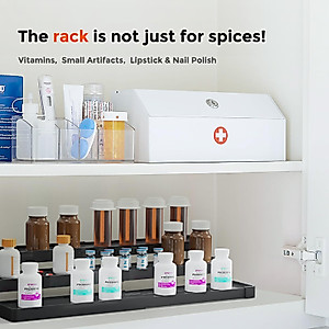 INVOCOO Expandable Spice Rack Organizer for Cabinet - 3 Tier Adjustable Cabinet Spice Organizer Easy Visibility - Spice Organizer for Cabinet Countertop Cupboard Pantry Organization (Black)