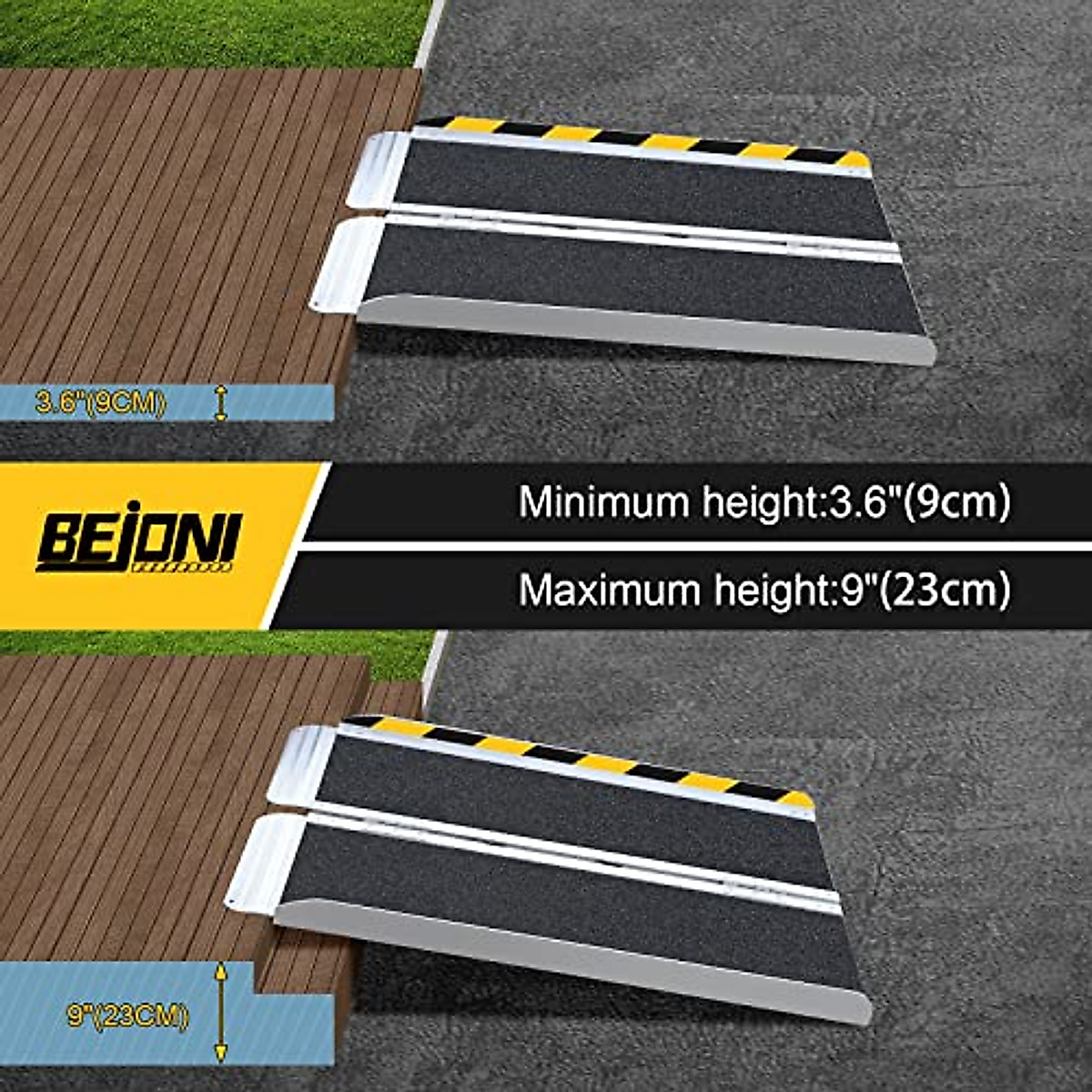 BEJONI 3FT Wheelchair Ramp, 600 lbs Capacity Non-Slip Aluminum Folding Handicap Ramp, Portable Wheelchair Ramps for Home, Steps, Stairs, Doorways, Curbs