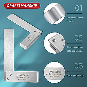 Engineer Square Machinist Square Set Mechanical Steel High Precision Square Woodworking Wide Base Square Tool Wide Sitting Angle Square L-type Measuring Tool for Engineer Student (4 x 2.5 Inch)