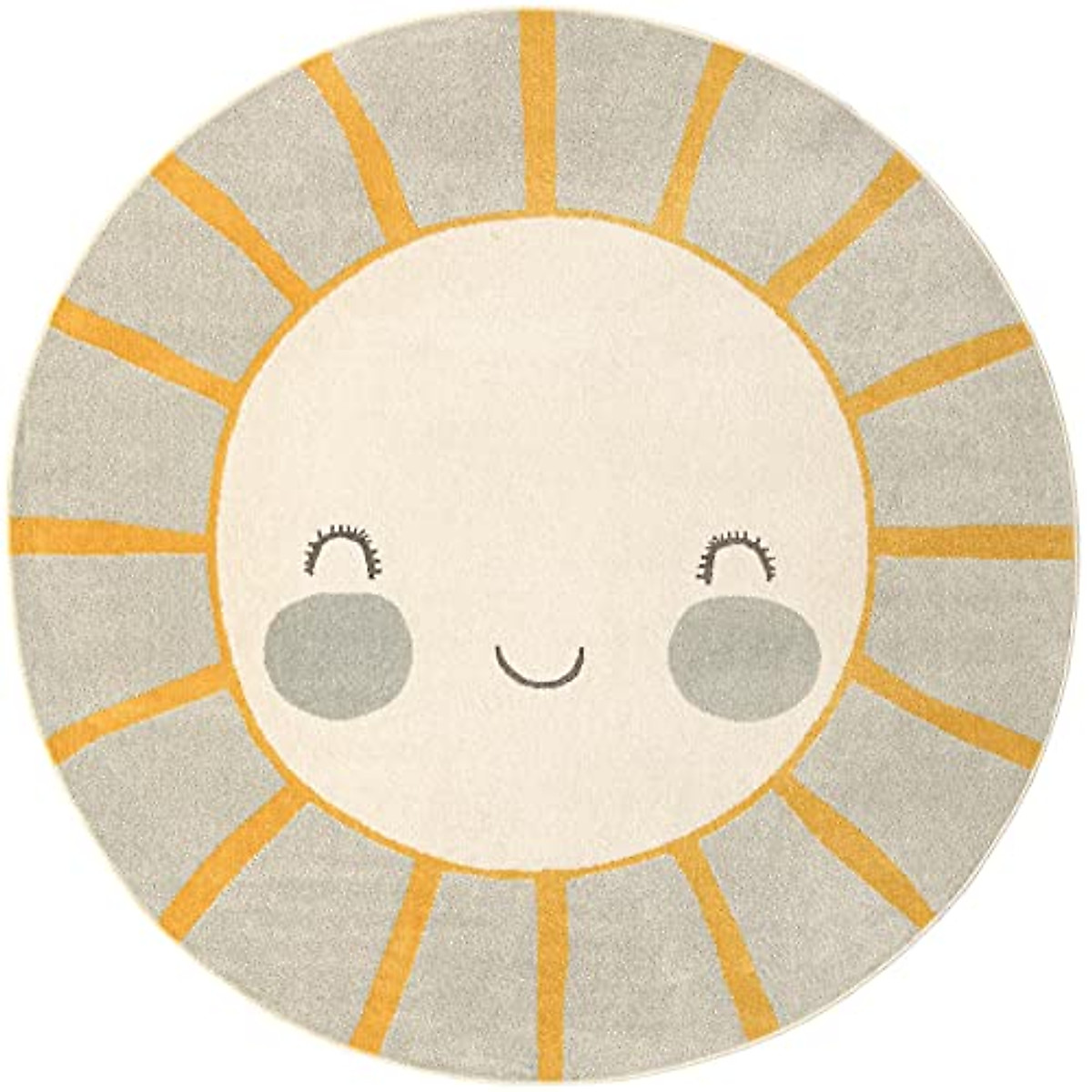 Unique Loom Whimsy Kids Collection Area Rug - Smiling Sunshine (Round 7' 10" x 7' 10", Gray/ Yellow)