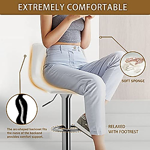 VATROS Bar Stools Set of 2, Adjustable Bar Stools with Back and Footrest, PU Leather Upholstered Swivel Counter Height Bar Stools for Home Kitchen Island-White