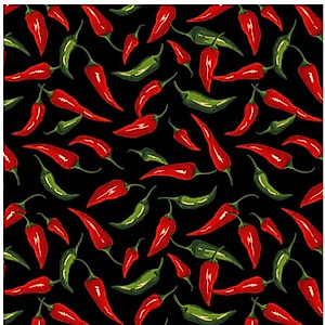 FlashPhoenix Quality Sewing Fabric – Precut - Chili Peppers on Black Prints 100% Cotton Quilt Fabric Size; 36 x 44 by The Yard