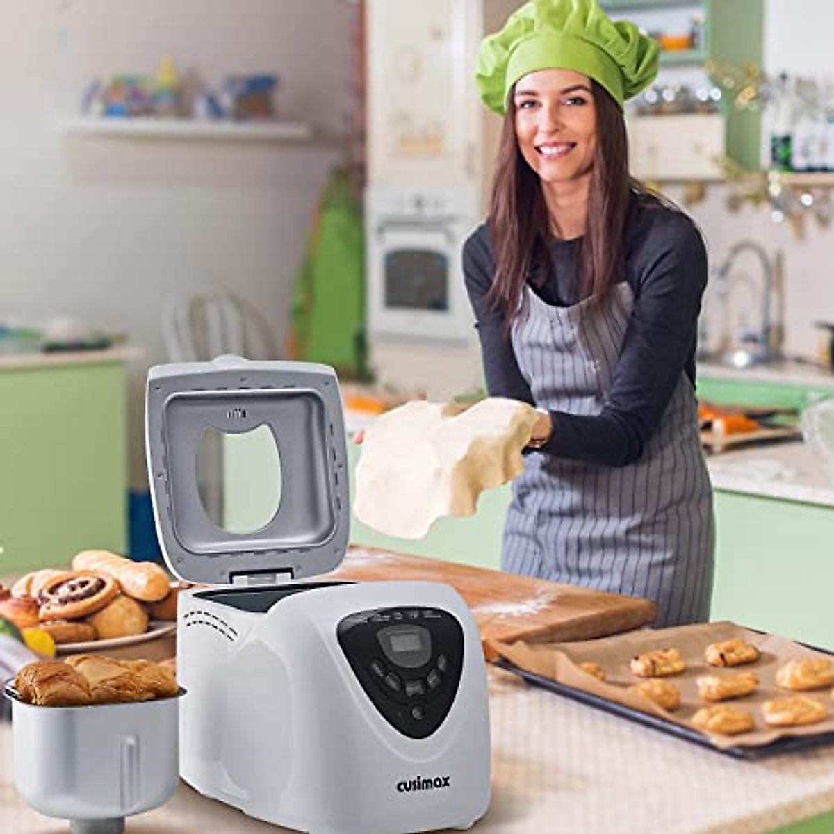 CUSIMAX Bread Machine, 2 LB Loaf Breadmaker, 15-in-1 Bread Maker Machine for Gluten Free Bread, 650 W Automatic Bread Making Machine with Nonstick Pan, 15H Delay Timer Settings, 1H Keep Warm, White