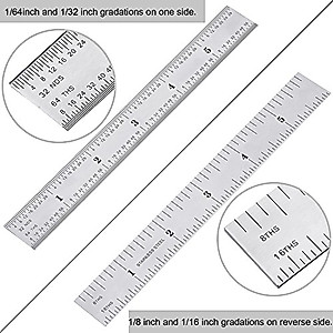eBoot 2 Pack Stainless Steel Ruler Machinist Engineer Ruler, Rigid Metal Ruler with Inch Graduations 1/8, 1/16, 1/32, 1/64 Inch for Engineering, School, Office, Architect, and Drawing, 6 Inch