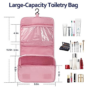 Aosivm Hanging toiletry bag for Women,makeup travel bag,with Jewelry Organizer Compartment,Large Cosmetic Bag Travel Organizer for Bathroom Shower Accessories (pink, Large)
