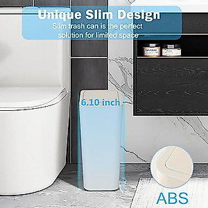SHPMXUPW 3 Pack Bathroom Small Trash Can with Lid,10L / 2.6 Gallon Slim Garbage Bin Wastebasket with Pop-Up Lid for Bedroom, Office, Kitchen, Craft Room, Fits Under Desk/Cabinet/Sink/White