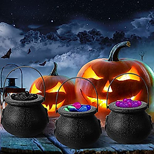 Sawysine 40 Pcs Halloween Plastic Cauldron Mini Black Witches Cauldron with Handle Halloween Candy Bucket Small Cauldron Pot