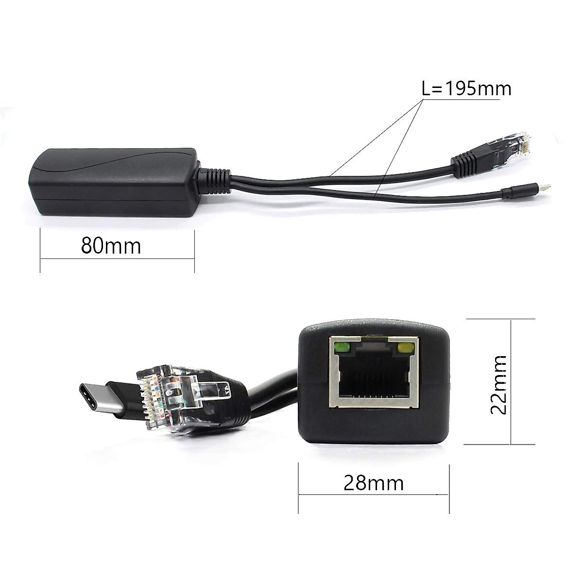 ANVISION 2-Pack 5V Gigabit PoE Splitter, USB Type C, 48V to 5V 2.4A Adaper, IEEE 802.3af Compliant