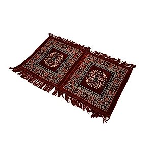 Kalagiri Maroon Pooja Aasan Velvet Mat Prayer Aasan Meditation Mat Multipurpose Rug Aasan for Navratri Diwali Mandir Pooja & Festive Occasions (Pack of 2)