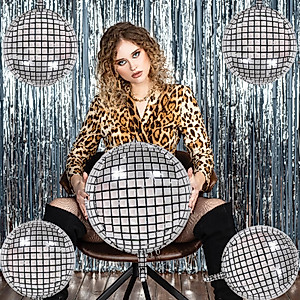 10 Pieces 22 Inches Large Silver Disco Ball Balloons - Large 4D Round Foil Mylar Mirror Balloons for Retro 70s Disco Dance Decorations Birthday Wedding Graduation Party Supplies