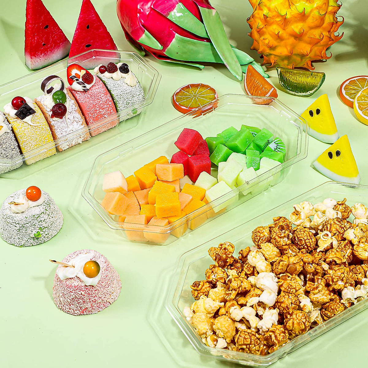 100 Pack Clear Plastic 12 oz Banana Split Boats Disposable Ice Cream Sundae Bowls PET Banana Split Bowls Oblong Serving Boat Sundae Splits Bowl Dessert Tray for Kids Carnivals Birthday Party