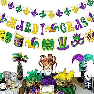 Mardi Gras Decorations Fat Tuesday Decor Fat Tuesday/Shrove Tuesday Hanging Bunting Banner New Orleans Party Mardi Gras Banner Gold Purple Green Circle Dots Garland Mardi Gras Mask Sign Banner Kit