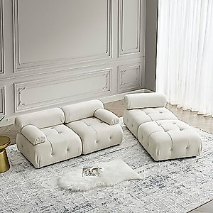 Tmsan Modular Sectional Sofa, 93" Velvet Sectional Couches for Living Room, Modern L-Shaped Sofa Deep Seat Cloud Couch DIY Combination Reversible Chaise for Bedroom Apartment Office (Beige Velvet)