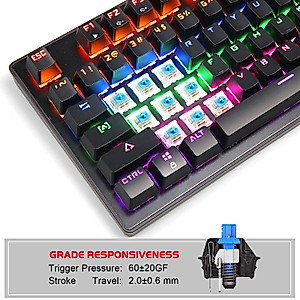 MageGee Mechanical Gaming Keyboard 87 Keys with RGB LED Backlit - Wired USB Computer Keyboard with Blue Switches, 100% Anti-Ghosting, Metal Construction, Water Resistant for Windows PC Laptop