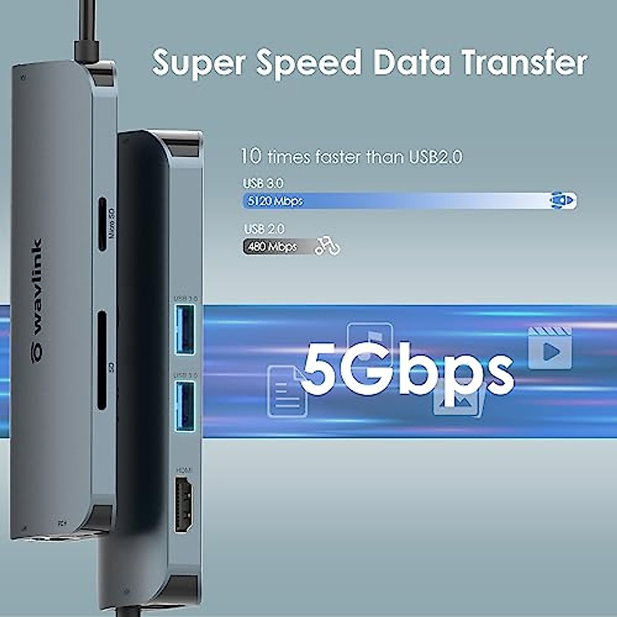 WAVLINK USB C Hub, 8-in-1 Type C Adapter Mini Docking Station with 4K 30Hz HDMI, 2K 60Hz VGA, Gigabit Ethernet, 2 USB 3.0, SD/TF Card Reader, 87W Power Delivery for MacBook Pro and More