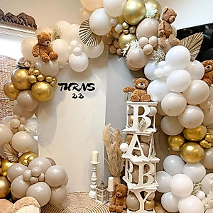Archloon White Sand Gold Balloons Garland Arch Kit,192PCS White Nude Balloons with Metallic Chrome Gold Latex Balloons for Birthday Decorations