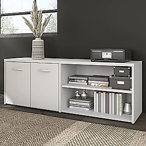 Bush Business Furniture Hybrid Low Storage Cabinet with Doors and Shelves, White