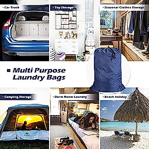 UniLiGis Washable Travel Laundry Bag with Drawstring (3 Pack), Large Dirty Clothes Bag Fit a Laundry Basket or Clothes Hamper, Enough to Hold 4 Loads of Laundry,26x39 inches Navy Blue 3