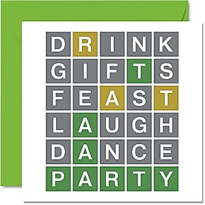 Funny Birthday Cards for Women Men - Word Puzzle Quiz Party - Joke Birthday Card for Her Him Dad Papa Pops Mom Sister Brother Daughter Son Grandpa Grandma, 5.7 x 5.7 Inch Humor Rude Greeting Cards