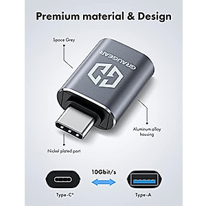 GRAUGEAR USB C to USB Adapter Pack of 2, 10Gbps Data Transfer, USB C Male to USB A Female Adapter 10Gbps, Compatible with PC, Laptop, MacBook, iPhone, iPad, Apple Watch, USB Charger, Type C Devices