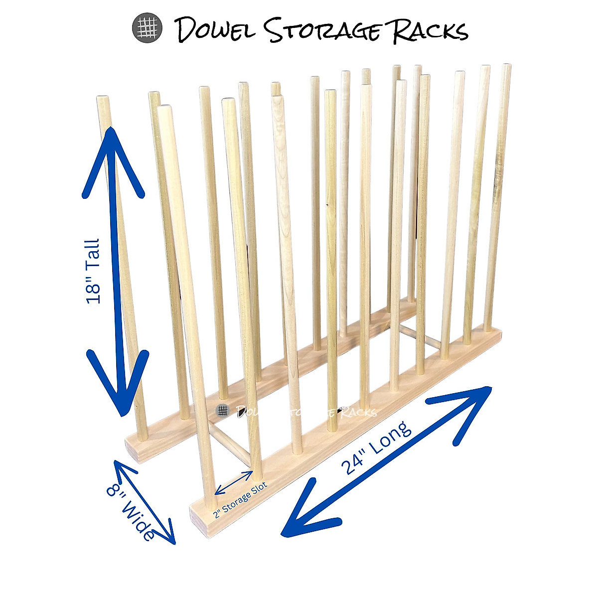 Art Storage Rack - 24'' Long x 8'' Wide with 18'' Tall dowels - for Art Canvas Storage, Frames, Framed Art, Paintings (DSR24818)