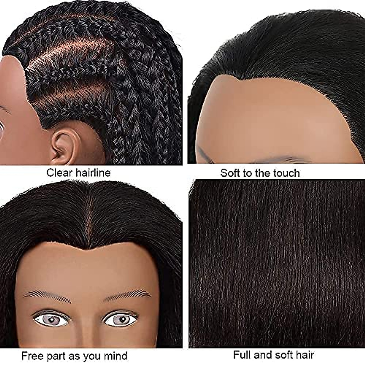 16Inch 100% Real Hair Mannequin Head Training Head Cosmetology Doll Head Manikin Practice Head Hairdresser With Free Clamp Stand Female (Black Hair)