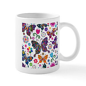 CafePress Colorful Flowers And Butterflies Pattern Mugs Ceramic Coffee Mug, Tea Cup 11 oz