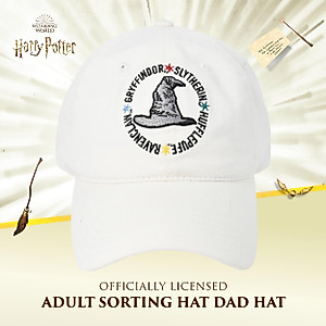 Concept One Harry Potter Dad Hat, Adjustable Hogwarts Baseball Cap, Silver/White